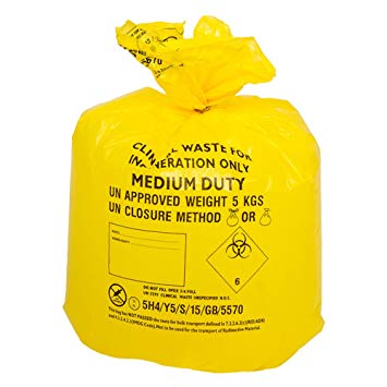 Yellow Clinical Waste Sacks 8 rolls of 25pcs (Box 200 ...